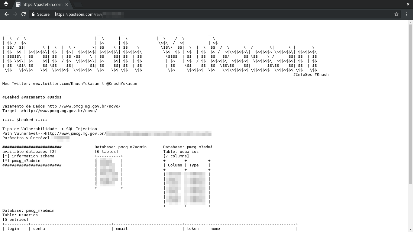 Vazamento de Dados – Cajamar e Cabeceira Grande – Knush Yukasan ...