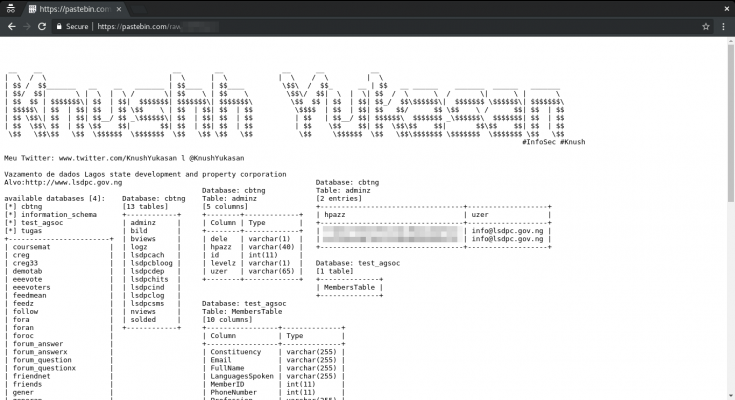Vazamento de Dados – Nigéria – Knush Yukasan – DefCon-Lab.org