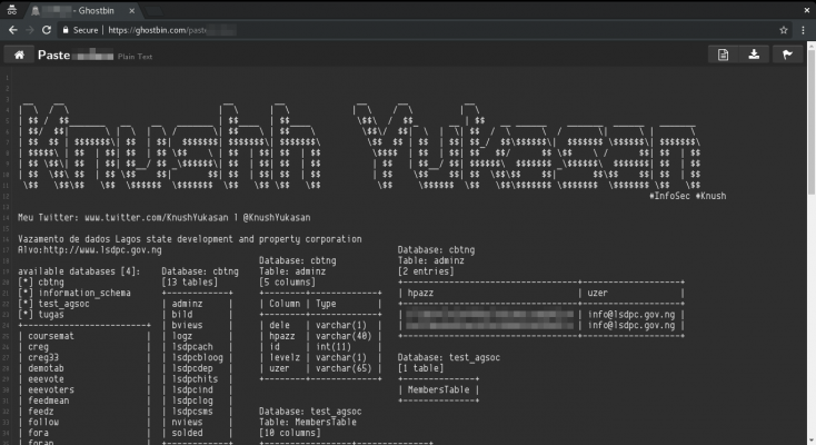 Vazamento de Dados – Nigéria – Knush Yukasan – DefCon-Lab.org